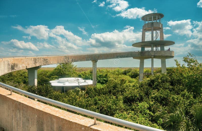 Observation Tower at Shark Valley Stock Image - Image of railing ...