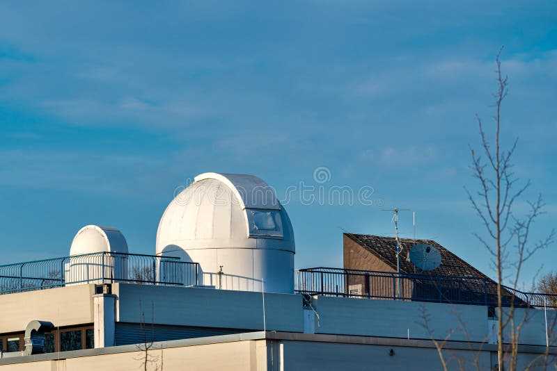 Observatories on a Building Under a Clear Blue Sky Stock Photo - Image ...