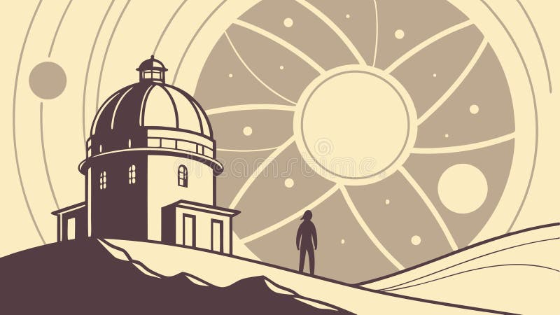 Observatory Building with Abstract Cosmic Sphere, Vector Design ...