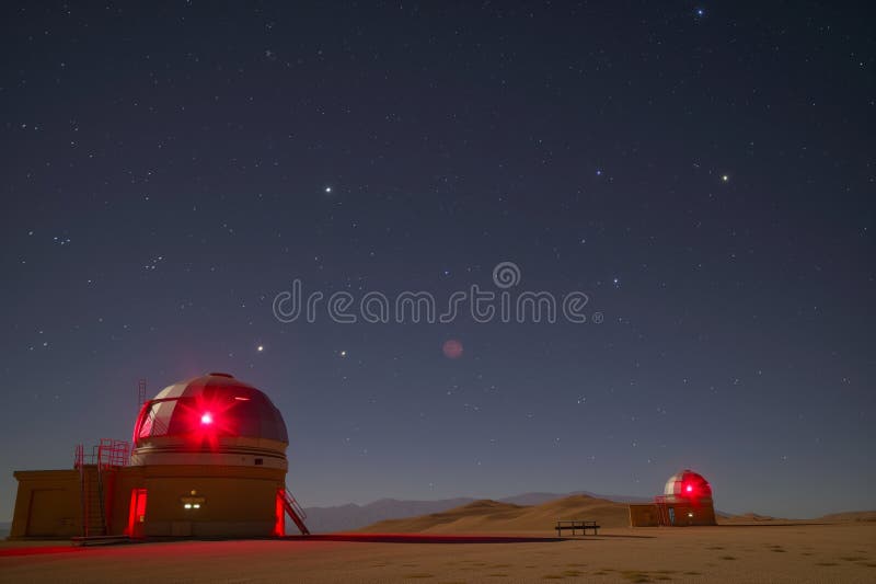 Observatory Buildings with Red Lights, Under a Clear Desert Night Sky ...
