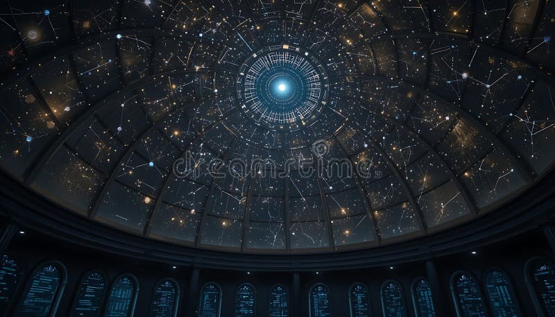 Observatory Dome Interior with Celestial Map and Constellation Details ...