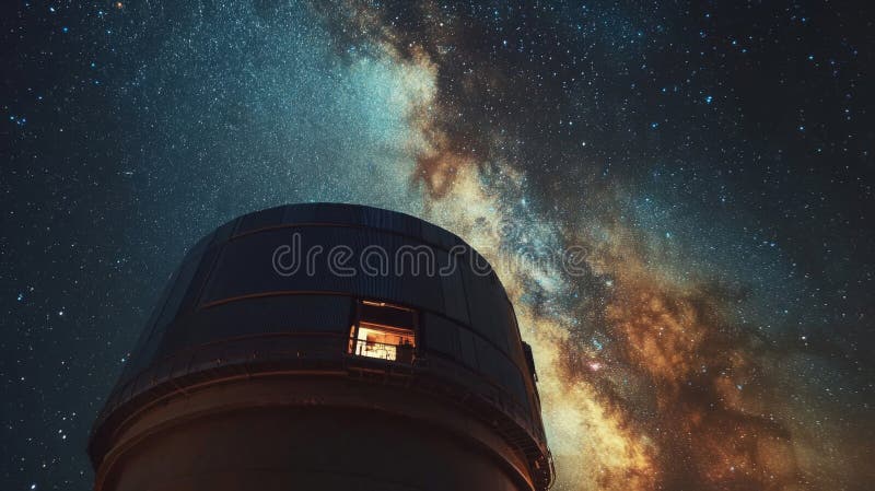 Observatory Dome Underneath a Starry Night Sky Stock Illustration ...