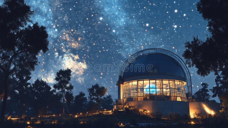 Observatory Under a Starlit Sky Stock Illustration - Illustration of ...