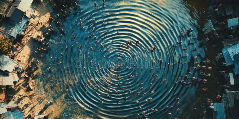 Observe Ripple Effect on Water with Many People and Adjacent Settlement ...