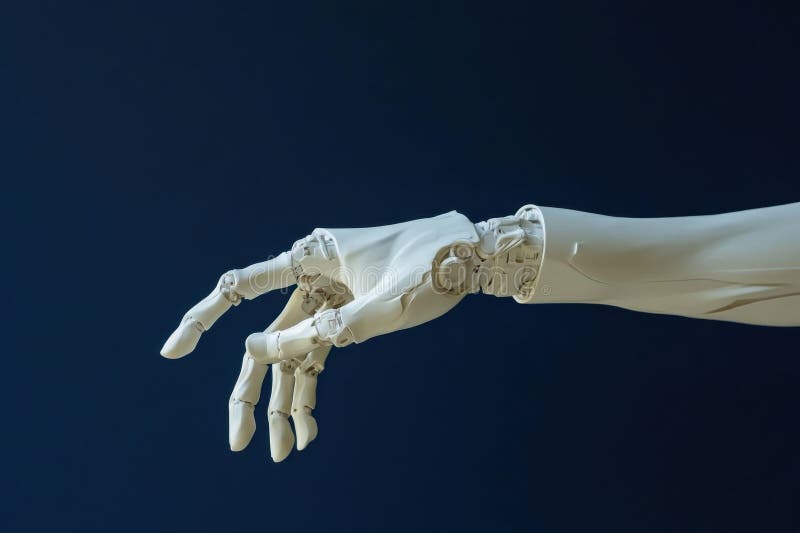 Observe Robotic Arm Reach Out on Navy Background for Future Automation ...