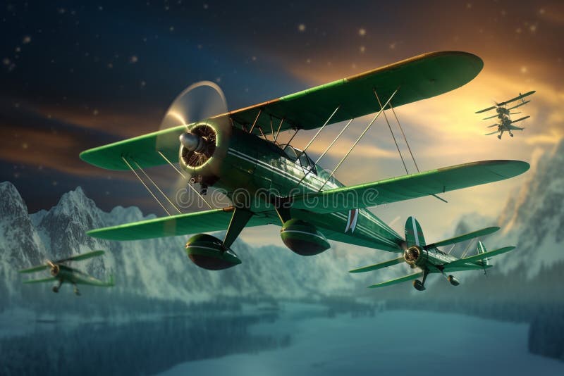 Observe a Squadron of Biplanes Performing a Stock Illustration ...