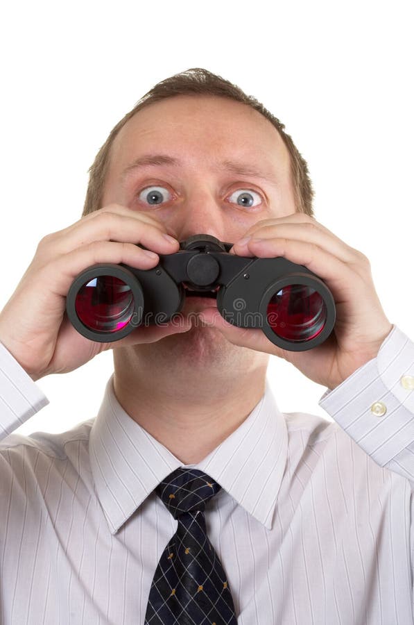 Man with Binoculars Observing and Clocks with Calendar Stock Image ...