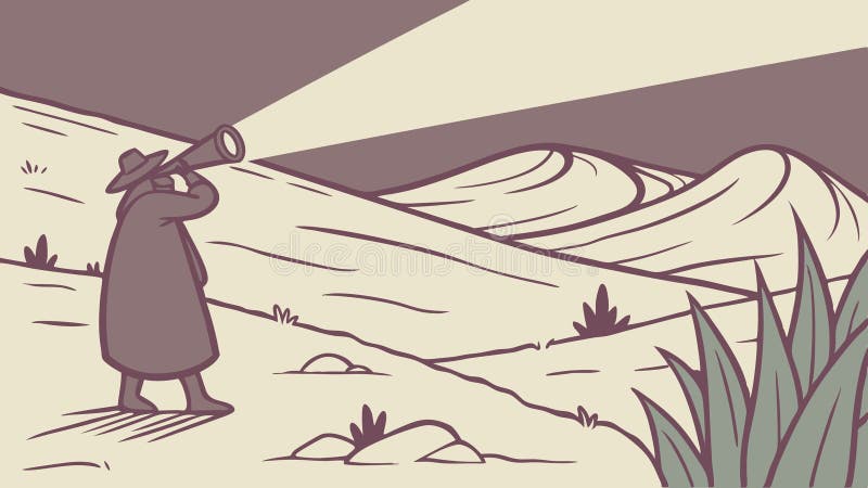 Observer with Telescope on Dune, Vector Design Generative AI Stock ...