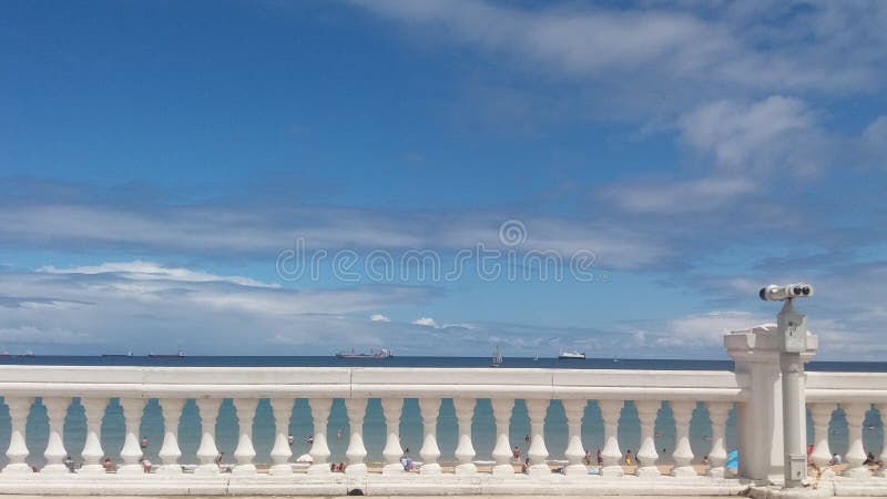 Observing the Horizon between the Sea and the Blue Sky. Stock Photo ...