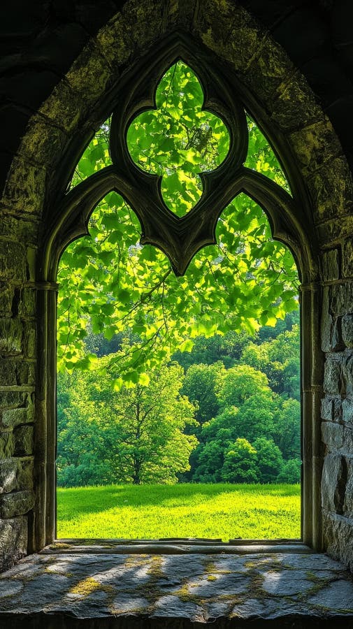 Observing through an Old Arched Window, the Exterior is Adorned with ...