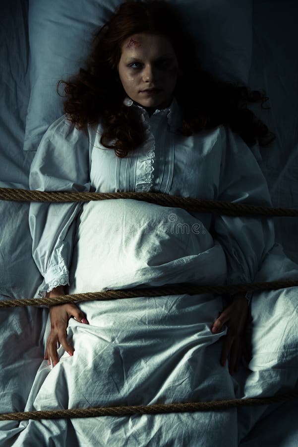 Obsessed in Nightgown Bound with Rope Stock Image - Image of fear ...