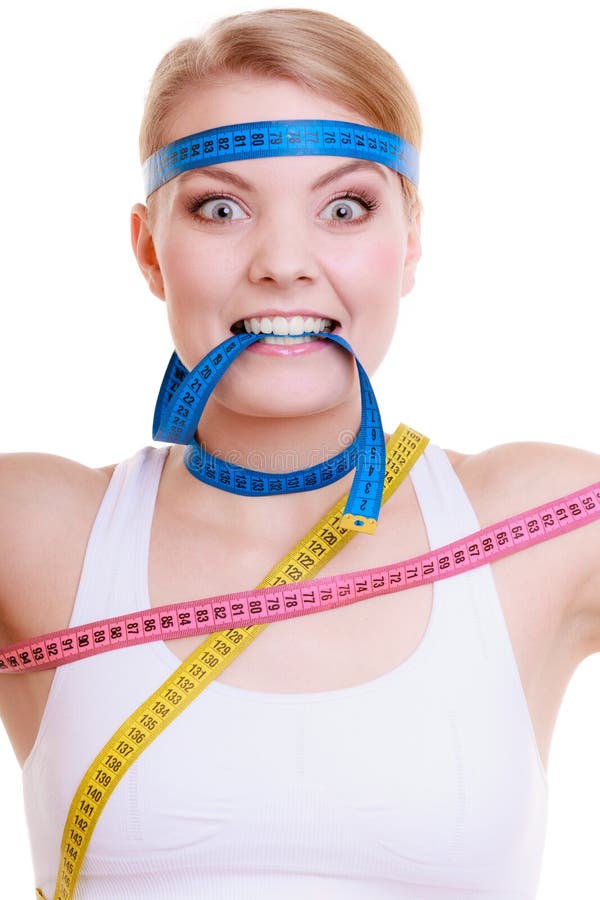 Obsessed Woman with Measure Tapes. Diet. Stock Image - Image of care ...