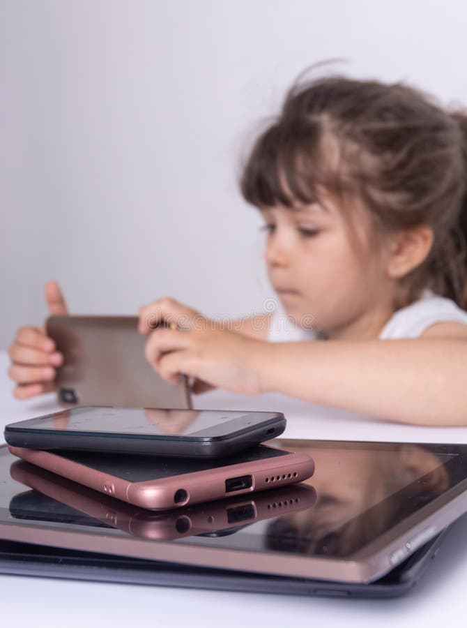 Obsession and Addiction. Children Technology Overuse Stock Photo ...