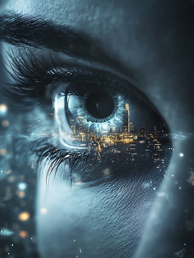 Obsession and Manipulation Represented in Eye with City Reflection ...