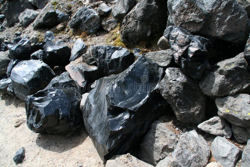 Obsidian Boulders from Lava Flow Stock Photo - Image of volcano ...