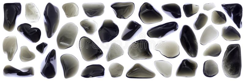 Obsidian Stones Set Texture on White Light Isolated Background Stock ...