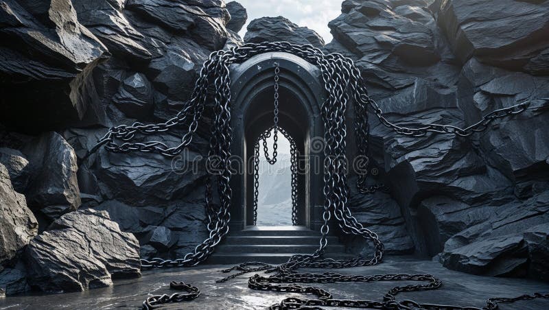 Obsidian Portal with Chains Writhing Like Wor Stock Illustration ...