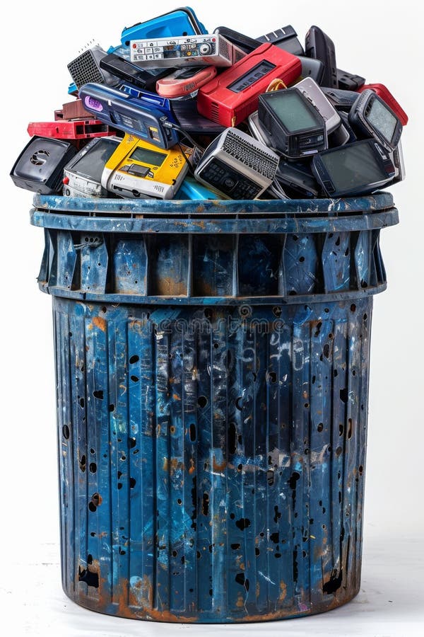 Obsolete Electronics Overflowing Trash Can - Vintage Technology ...