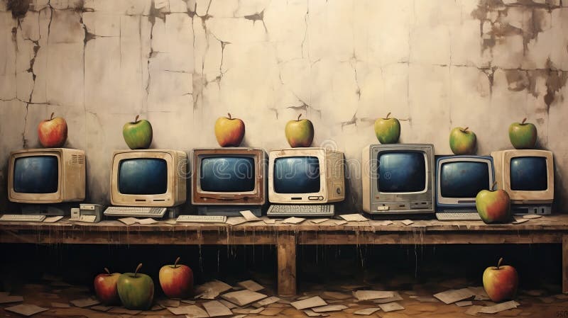 Obsolete Technology and Fruit: a Nostalgic Landscape Stock Illustration ...