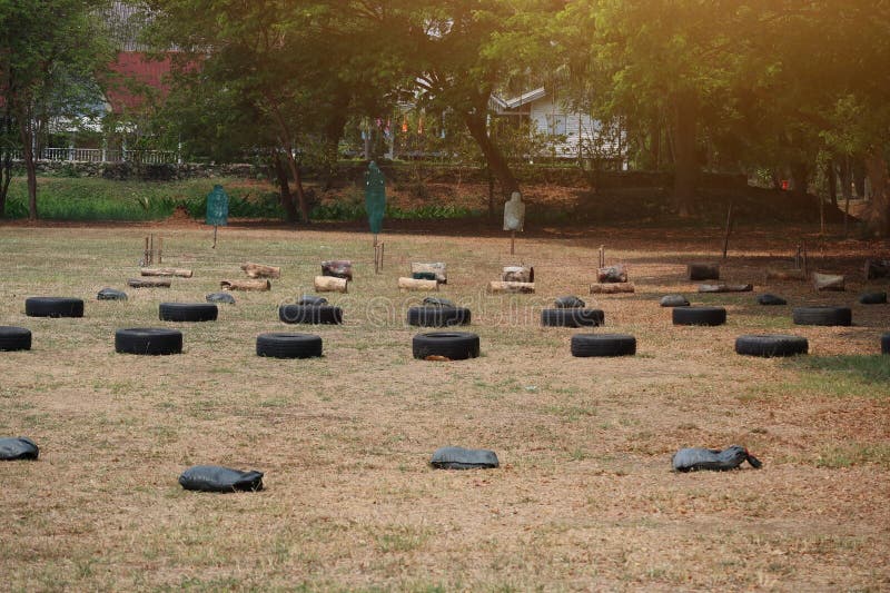 Obstacle Course in the Field, Army Training Concept, Target Shooting ...