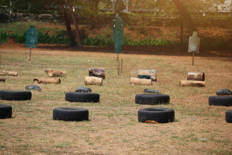 Obstacle Course in the Field, Army Training Concept, Target Shooting ...