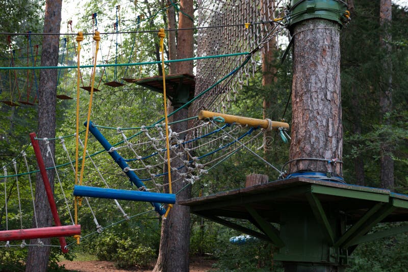 Obstacle Course in the Trees Stock Photo - Image of outdoor, sport ...