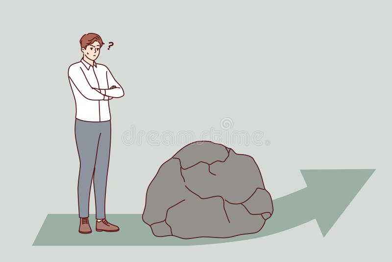Obstacle To Development for Business Man Standing Near Giant Stone that ...
