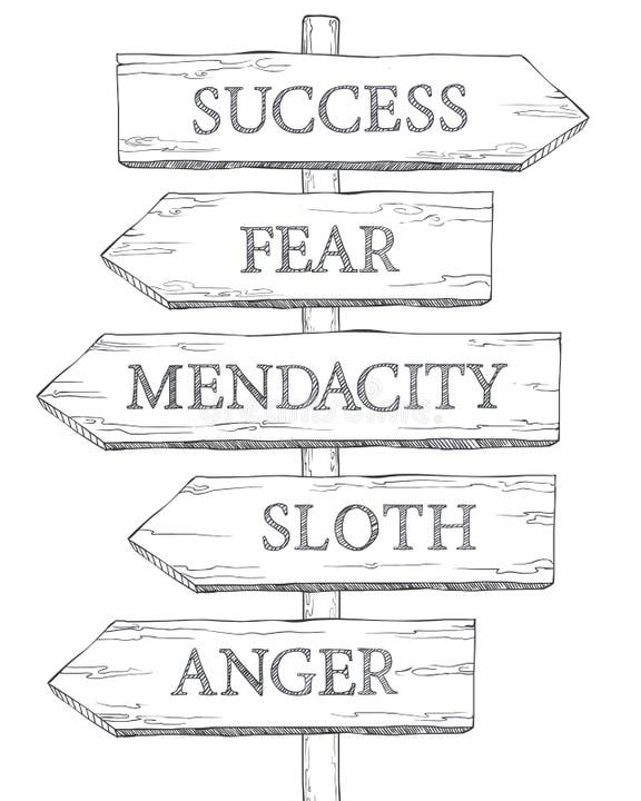 Obstacles To Success. Fear, Mendacity, Sloth, Anger. Stock Vector ...