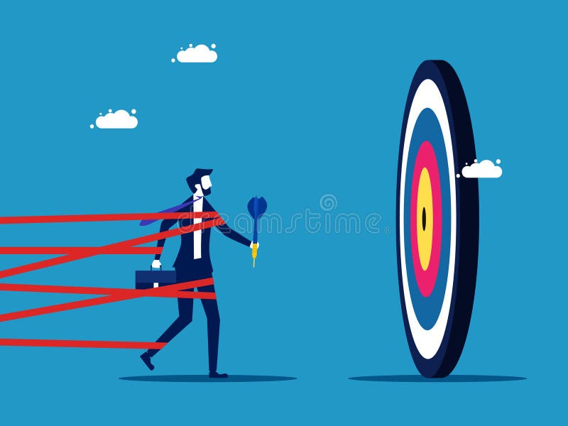 Obstruction To the Target. Businessman Tied with Tape and Aiming at ...