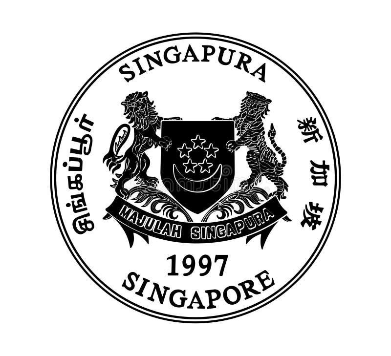 Obverse of Singapore Cent Coin. the Coin is Depicted in Black and White ...