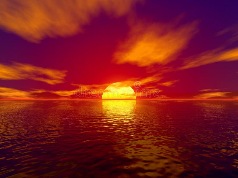 Océano y puesta del sol stock de ilustración. Ilustración de sunset ...