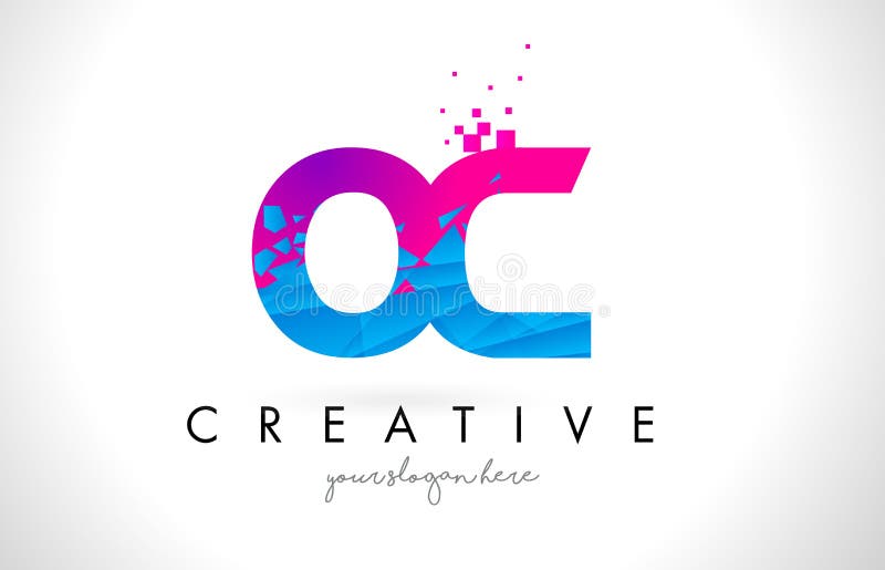 OC O C Letter Logo with Shattered Broken Blue Pink Texture Design ...