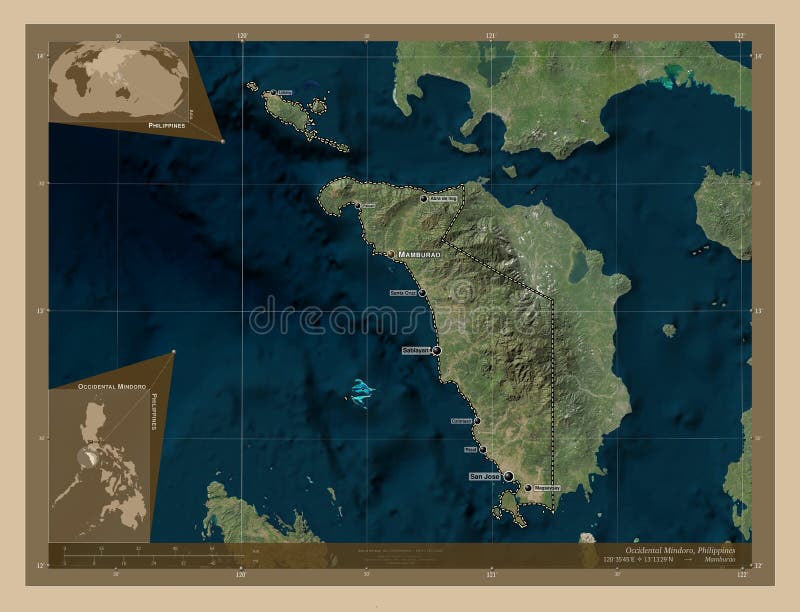 Occidental Mindoro, Philippines. Low-res Satellite. Labelled Poi Stock ...