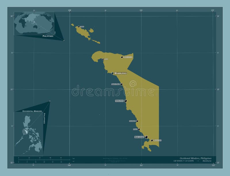 Occidental Mindoro, Philippines. Solid. Labelled Points of Citie Stock ...