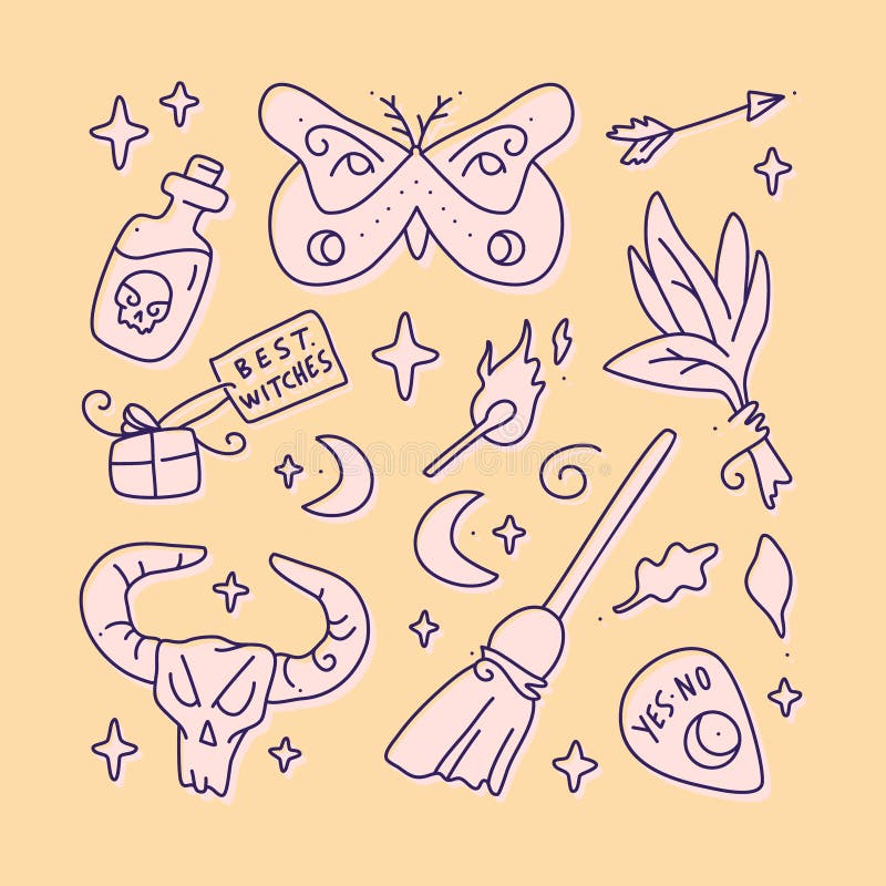 Occult Set of Hand Drawn Witchcraft Elements Stock Vector - Illustration of candle, mystic ...