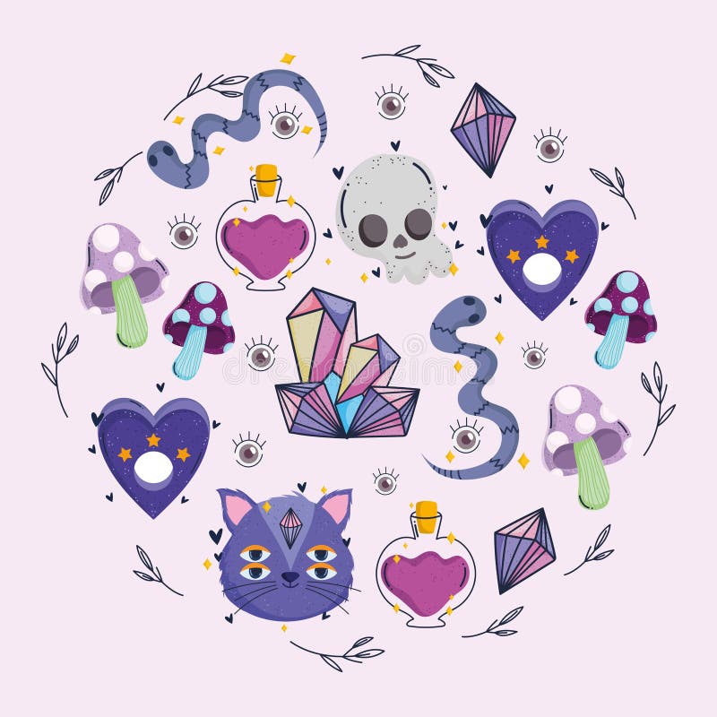 Occult Magic Objects Set, Witchcraft and Mystic Ritual Equipment ...