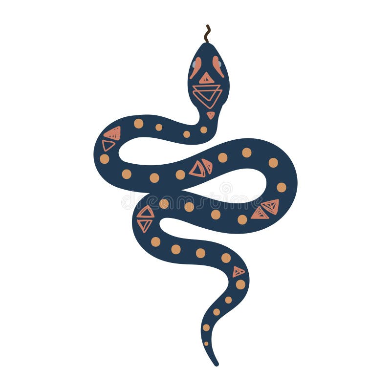 Occult Snake, Moon and Stars with Flowers and Leaves, Mystic Reptile ...