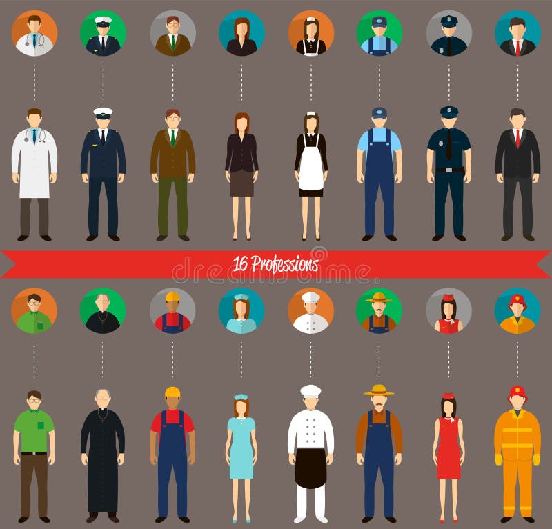 Occupation Icon Set. People of Different Occupations. Professions Set ...