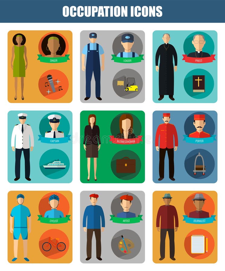 Occupation Icon Set. People of Different Occupations. Professions Set ... Occupation Icon Set. People of Different Occupations. Professions Set ...