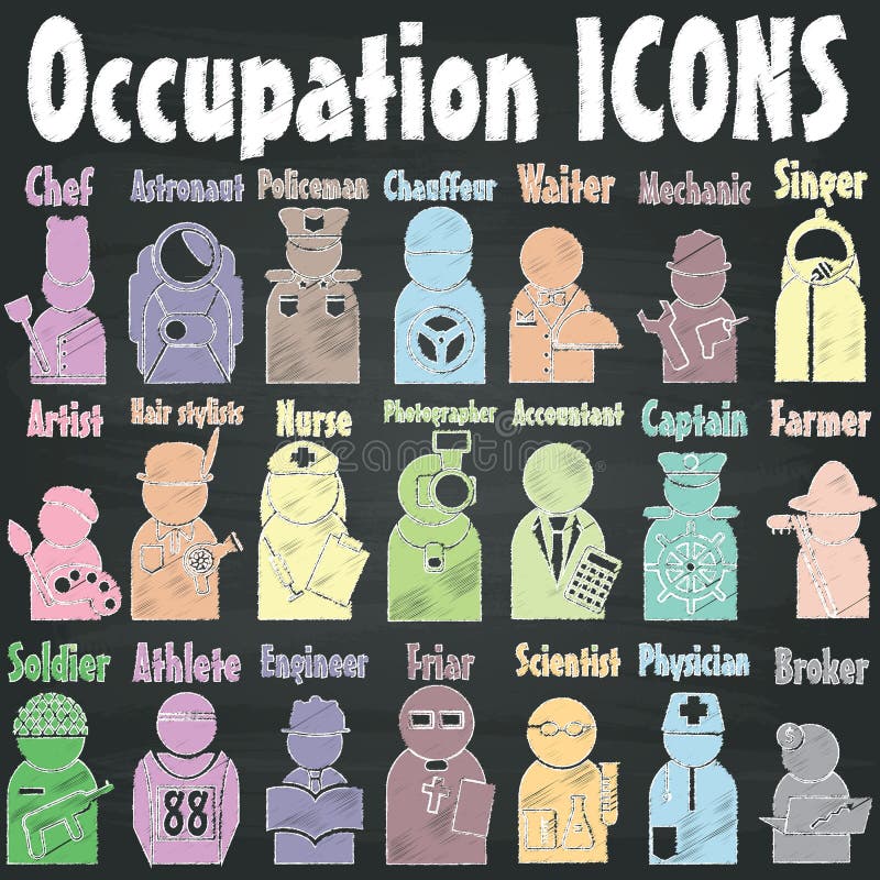 Occupation icons on chalk stock vector. Illustration of colors - 53549641