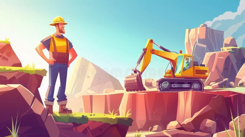 Occupational Posters of a Quarry Engineer with a Helmet, Dumper and ...