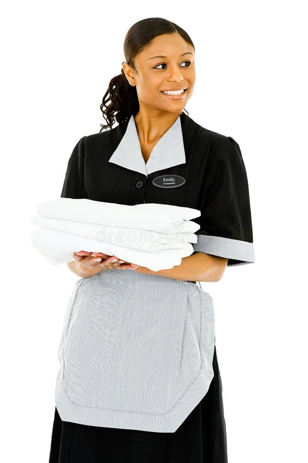 Occupations: Housekeeper with Stack of Towels Stock Photo - Image of ...