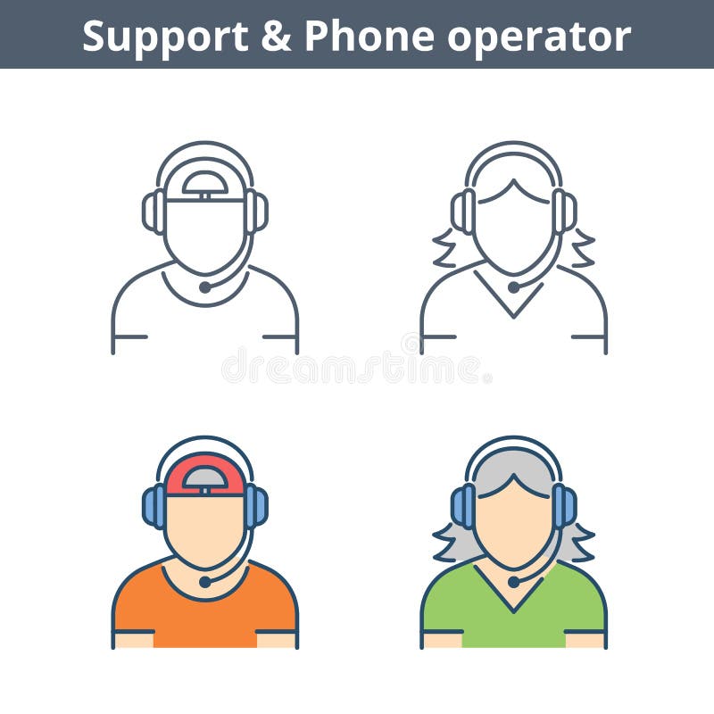 Occupations Linear Avatar Set: Support Operator. Thin Outline Icons ...