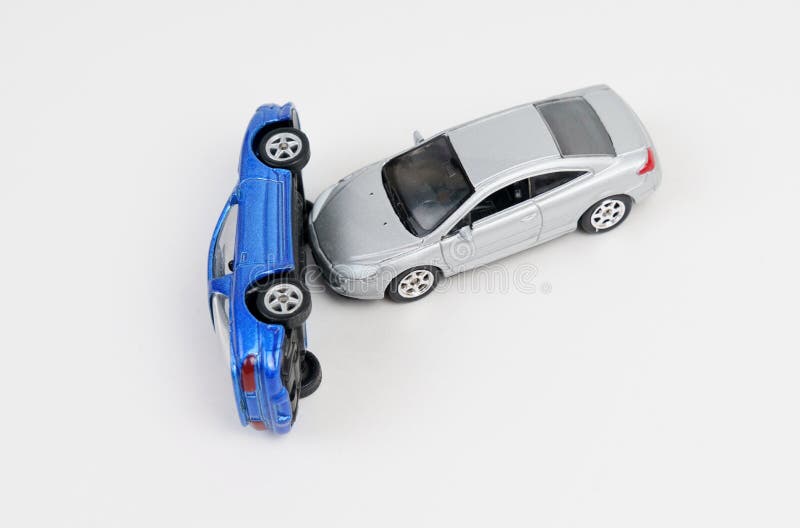 Collision of Silver and Blue Toy Cars. Isolated on White Background ...