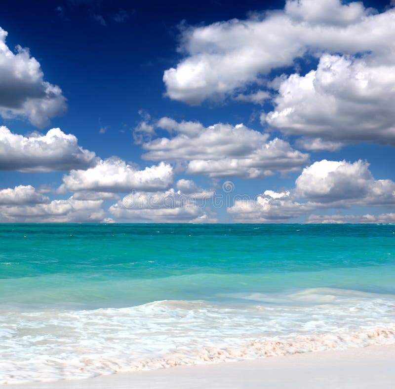 Beach with Blue Sky and Vibrant Ocean Colors Stock Photo - Image of ...