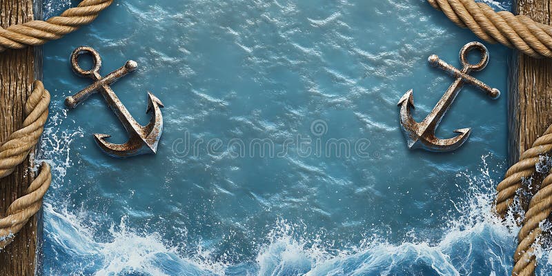 Ocean Anchors Nautical Rope Waves Background Wallpaper Stock ...