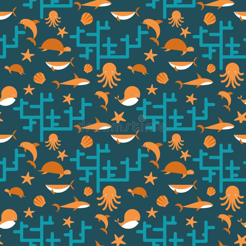 Ocean Animal Seamless Pattern Stock Vector - Illustration of drawing ...