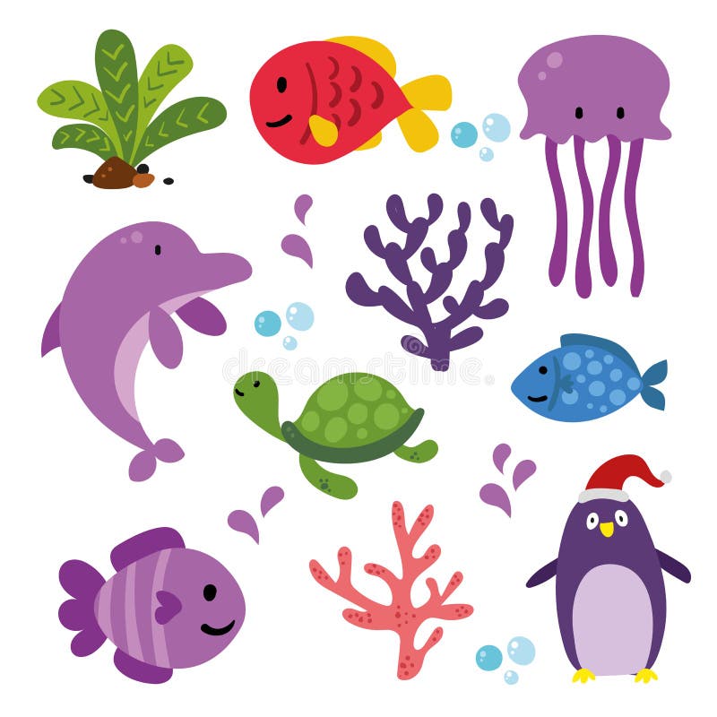 Ocean Animals Collection Design Stock Vector - Illustration of cute ...