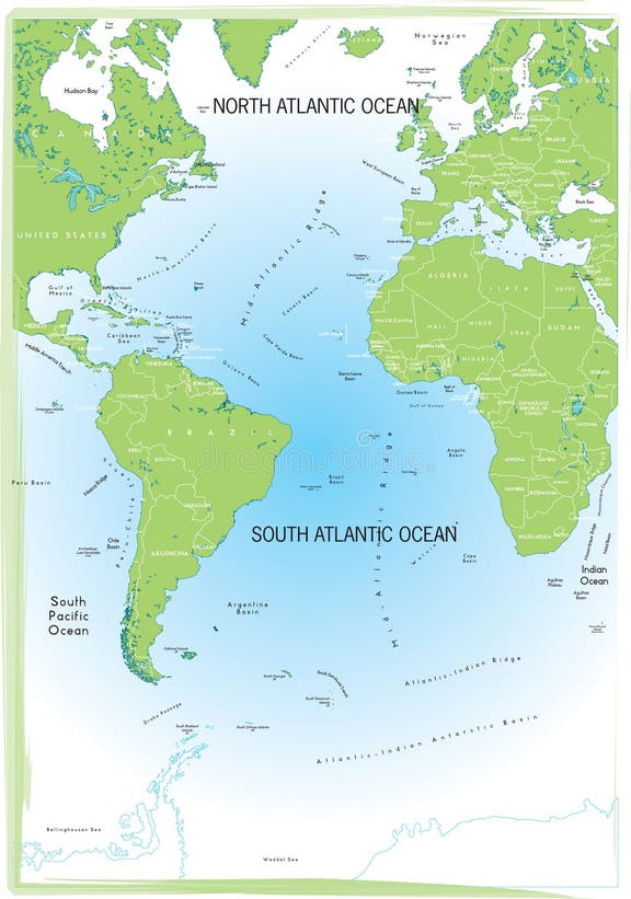 Ocean Atlantic map. stock vector. Illustration of america - 7382456