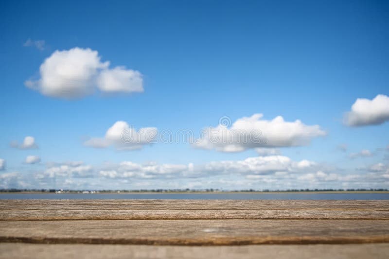 Ocean Background with an Empty Wooden Table. Stock Image - Image of ...